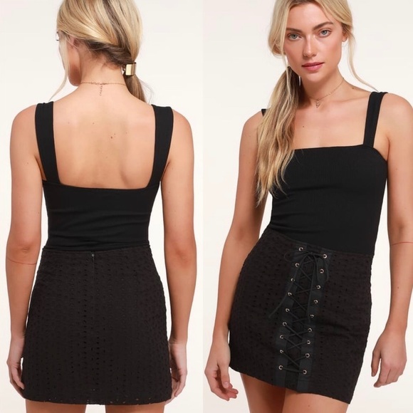 Lulus | Skirts | Lulus Adrienne Black Eyelet Lace Laceup Skirt | Poshmark